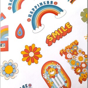 Retro 1970's Themed Stickers, 2 Sheets - Retro Stickers - Funky ...