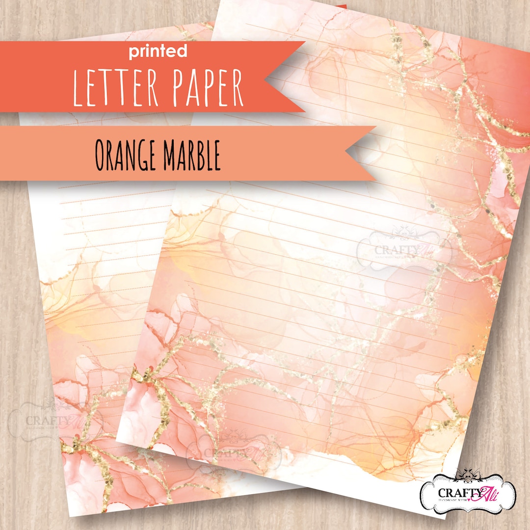 Printed Letter Writing Paper, Notepaper Set, Orange Marble Pattern ...