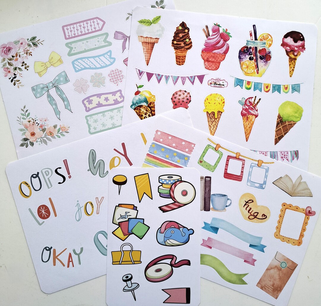 Sticker Sheet Bundle, 5 Sheets - Colourful Stickers - Funky Stickers ...