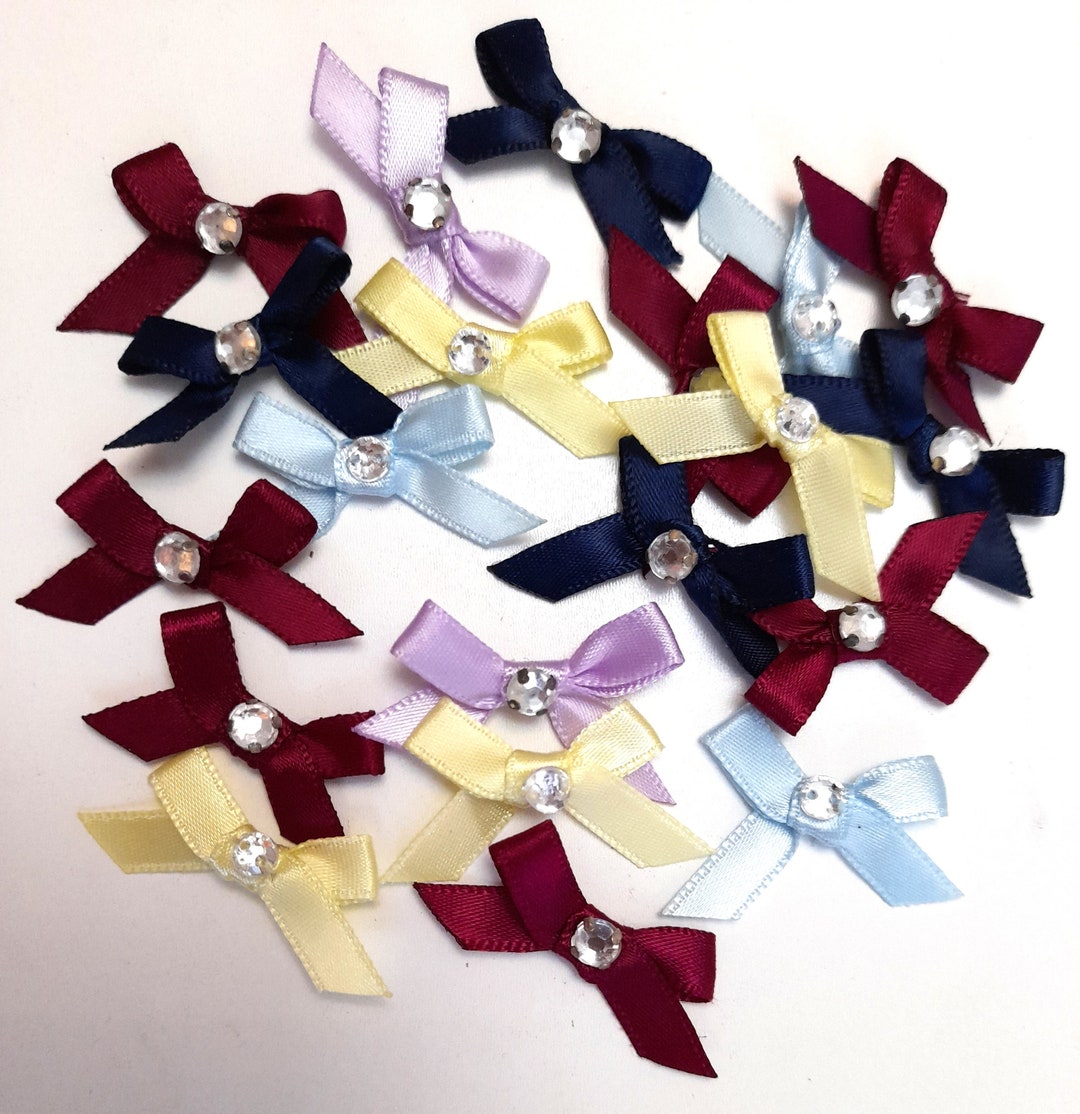 20 Satin Bows With a Gemstone Centre Approx 3.5cm Wide / Fabric Bows ...