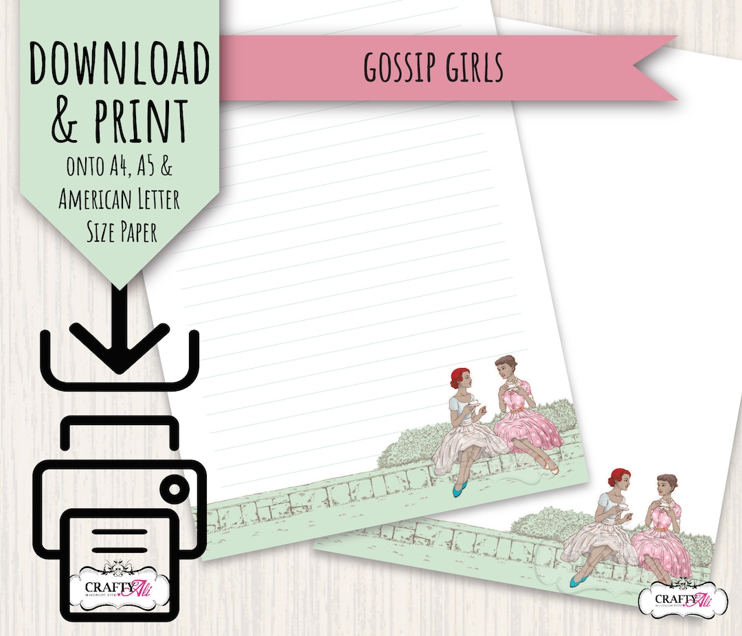PRINTABLE Letter Writing Notepaper, Gossip Girls, Digital Letter ...