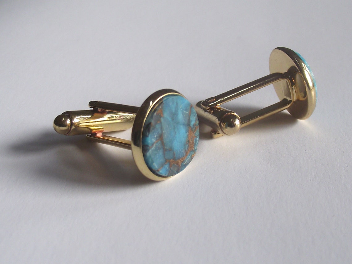 Blue Copper Turquoise, 12mm Round Flat Cabochon Cufflinks - Etsy