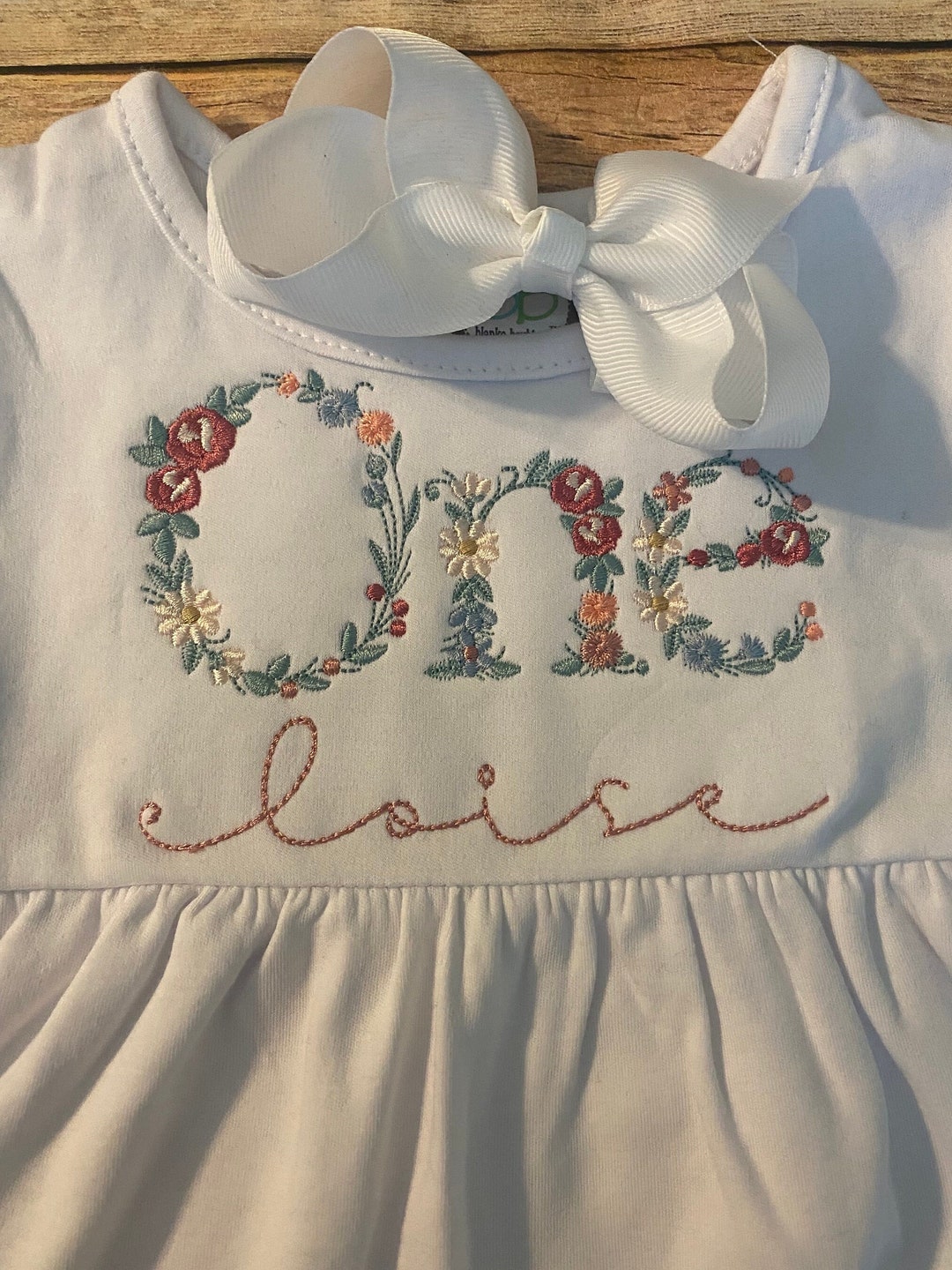 Birthday Embroidered Long Sleeve Dress / Floral Number Dress / First ...