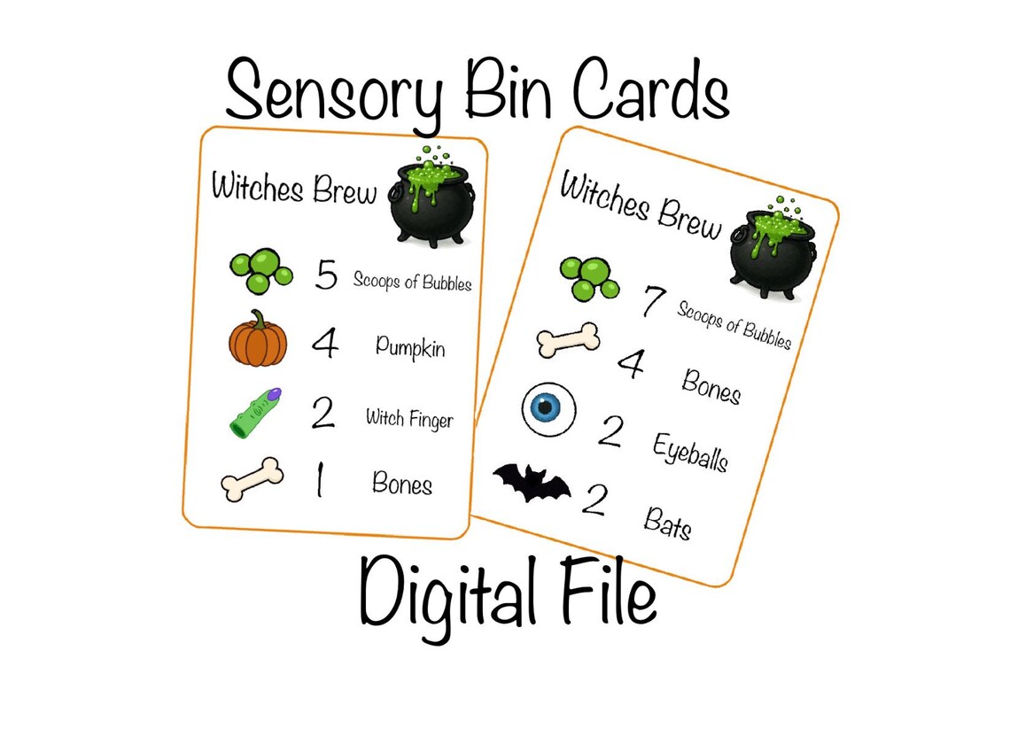 Witches Brew Sensory Bin Recipe Cards: Spooky Halloween Kids Activity ...