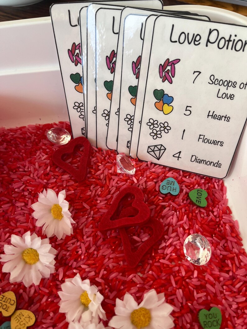 Valentine's Day Sensory Bin: Counting Preschool Game With Recipe Cards ...
