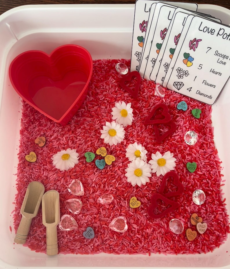 Valentine's Day Sensory Bin: Counting Preschool Game With Recipe Cards ...