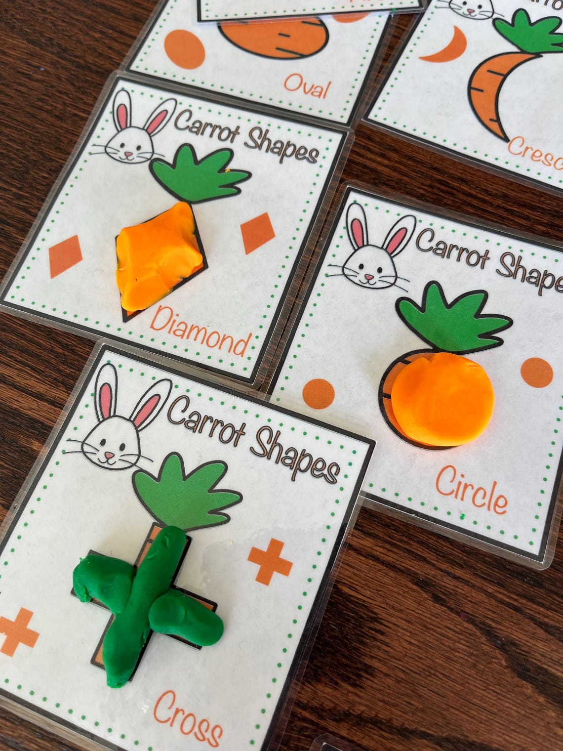 Easter Carrot Shapes Play Dough Mats: Toddler Learning Cards (digital ...