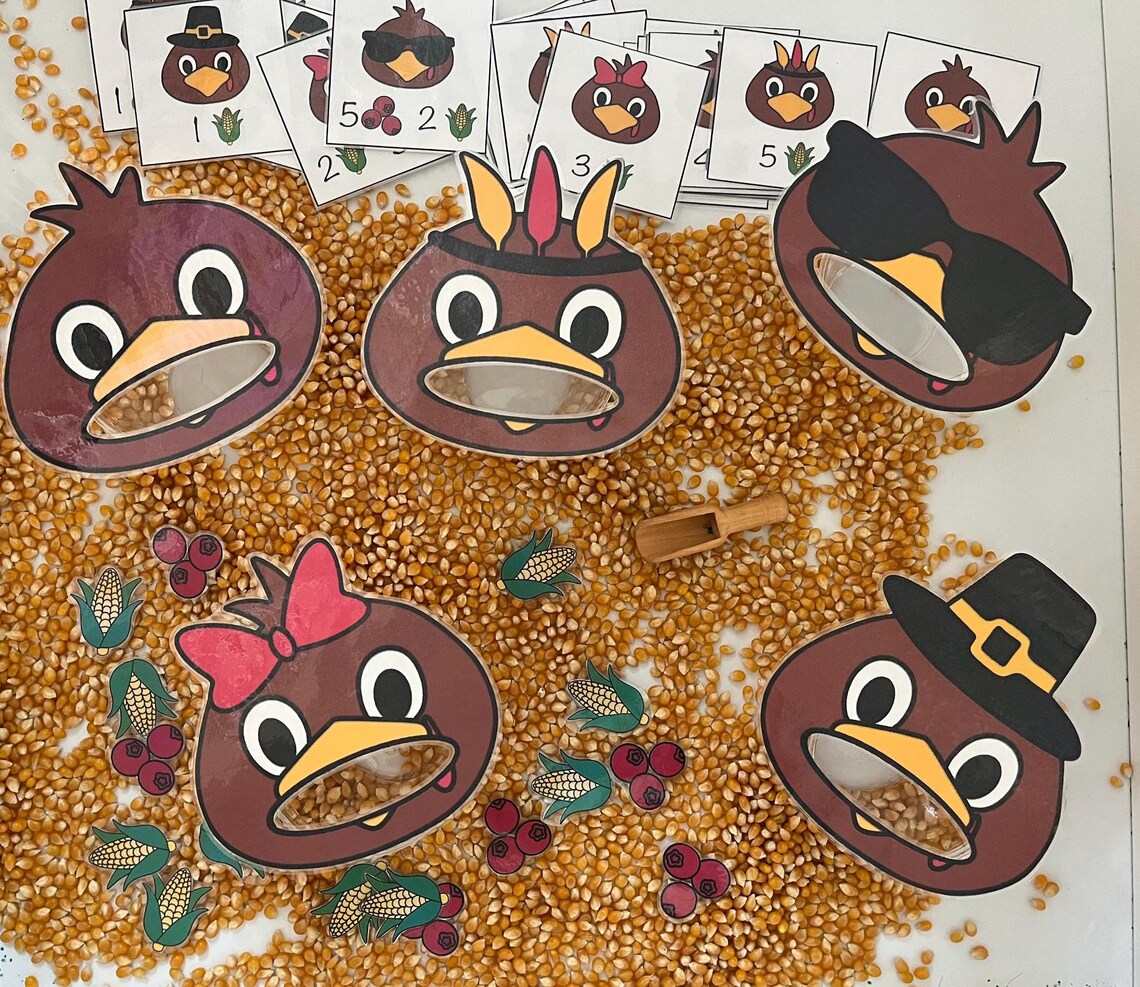 Feed the Turkeys Sensory Bin Cards Digital File ONLY | Instant Download ...