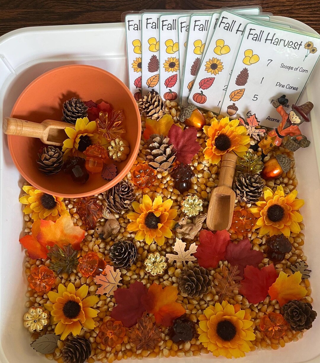 Fall Harvest Sensory Bin: Preschool Counting Game With Leaves ...