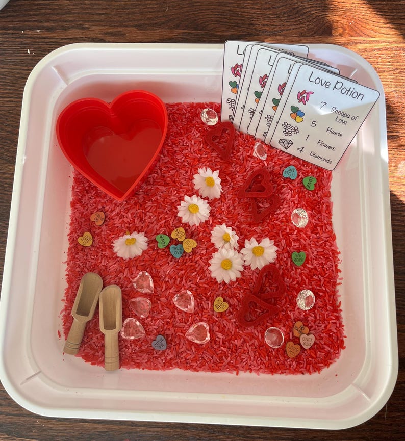 Valentine's Day Sensory Bin: Counting Preschool Game With Recipe Cards ...