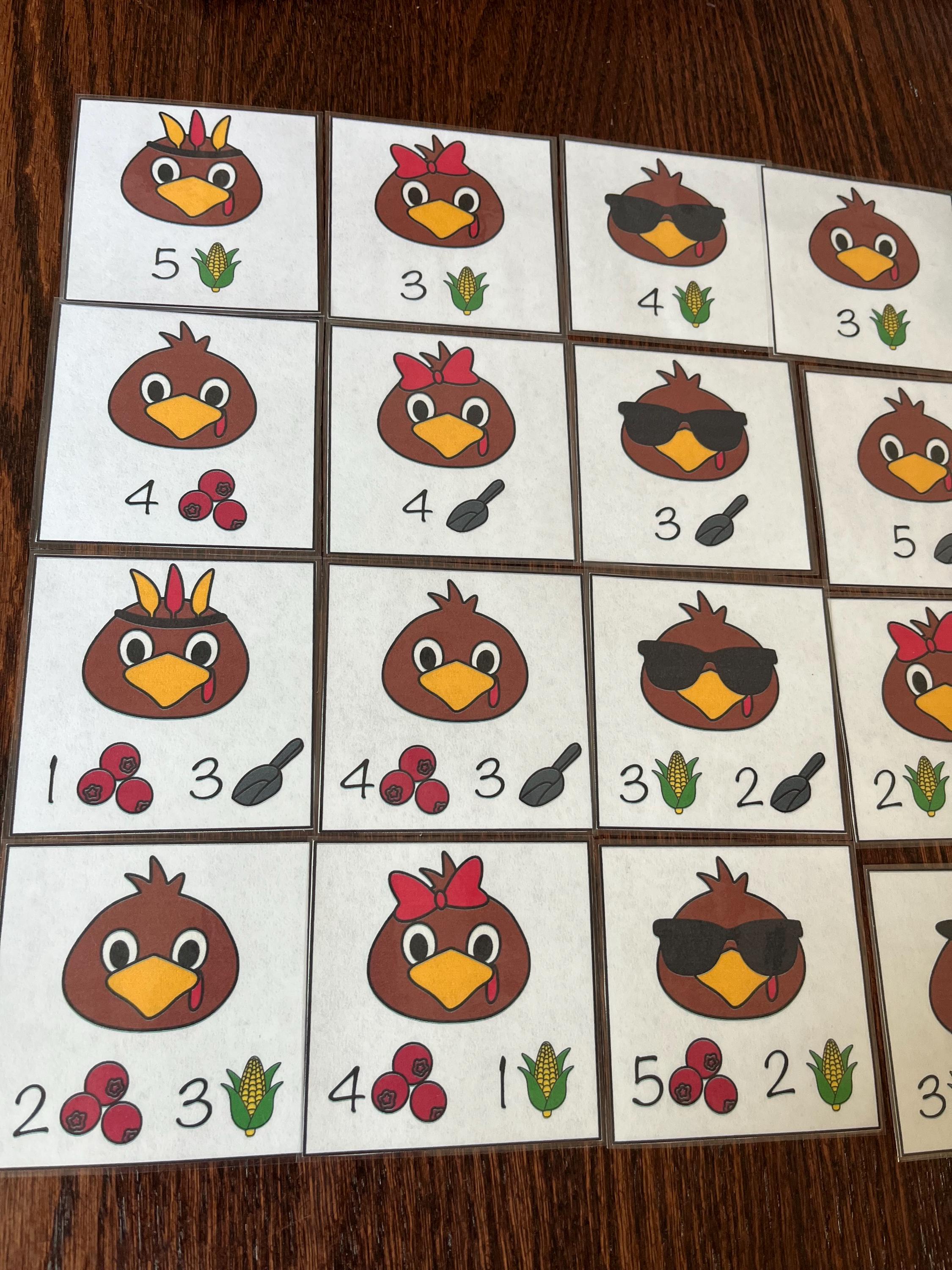 Feed the Turkeys Sensory Bin Cards Digital File ONLY | Instant Download ...