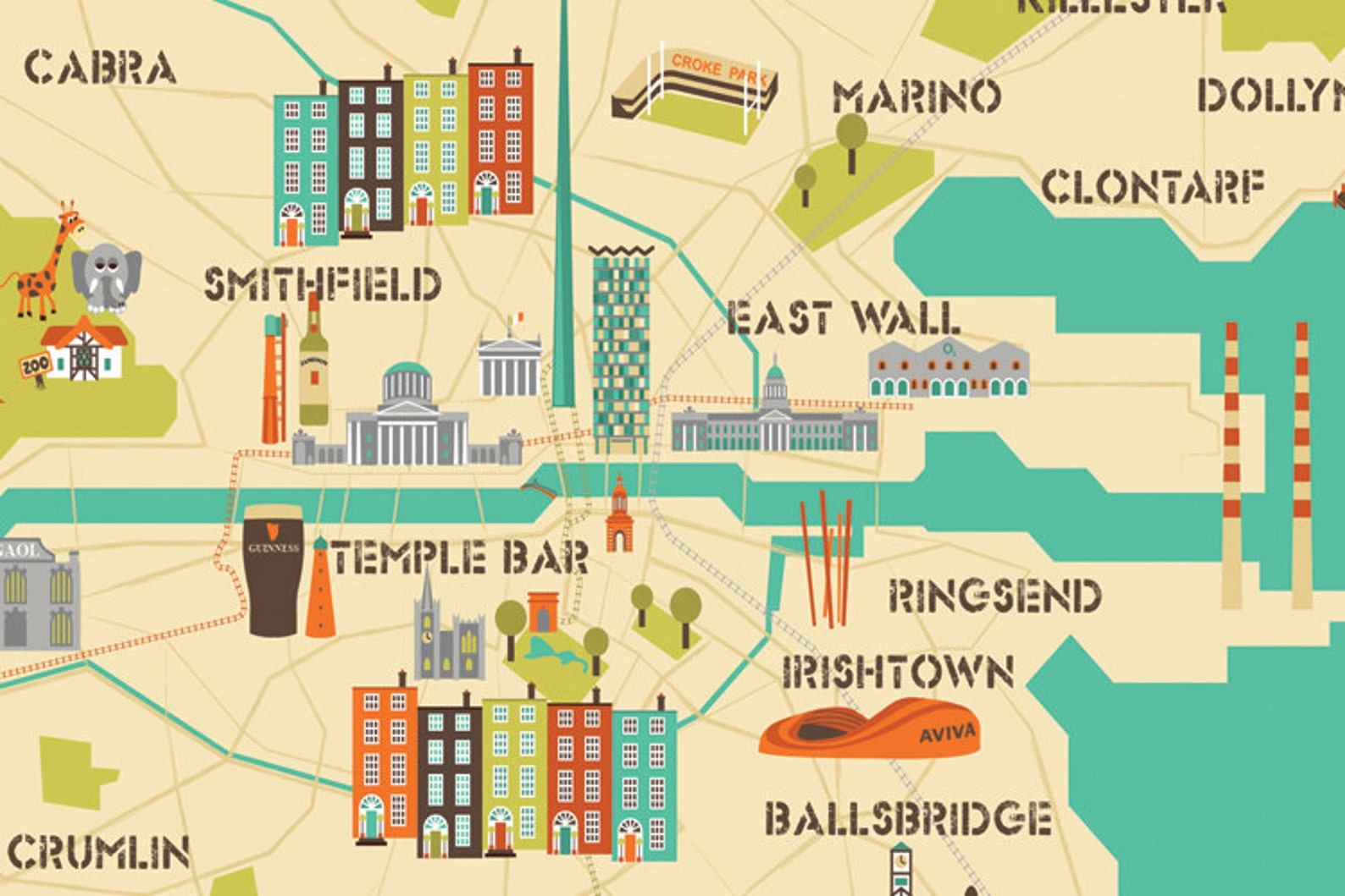 A2 Size Dublin Map Illustration - Etsy