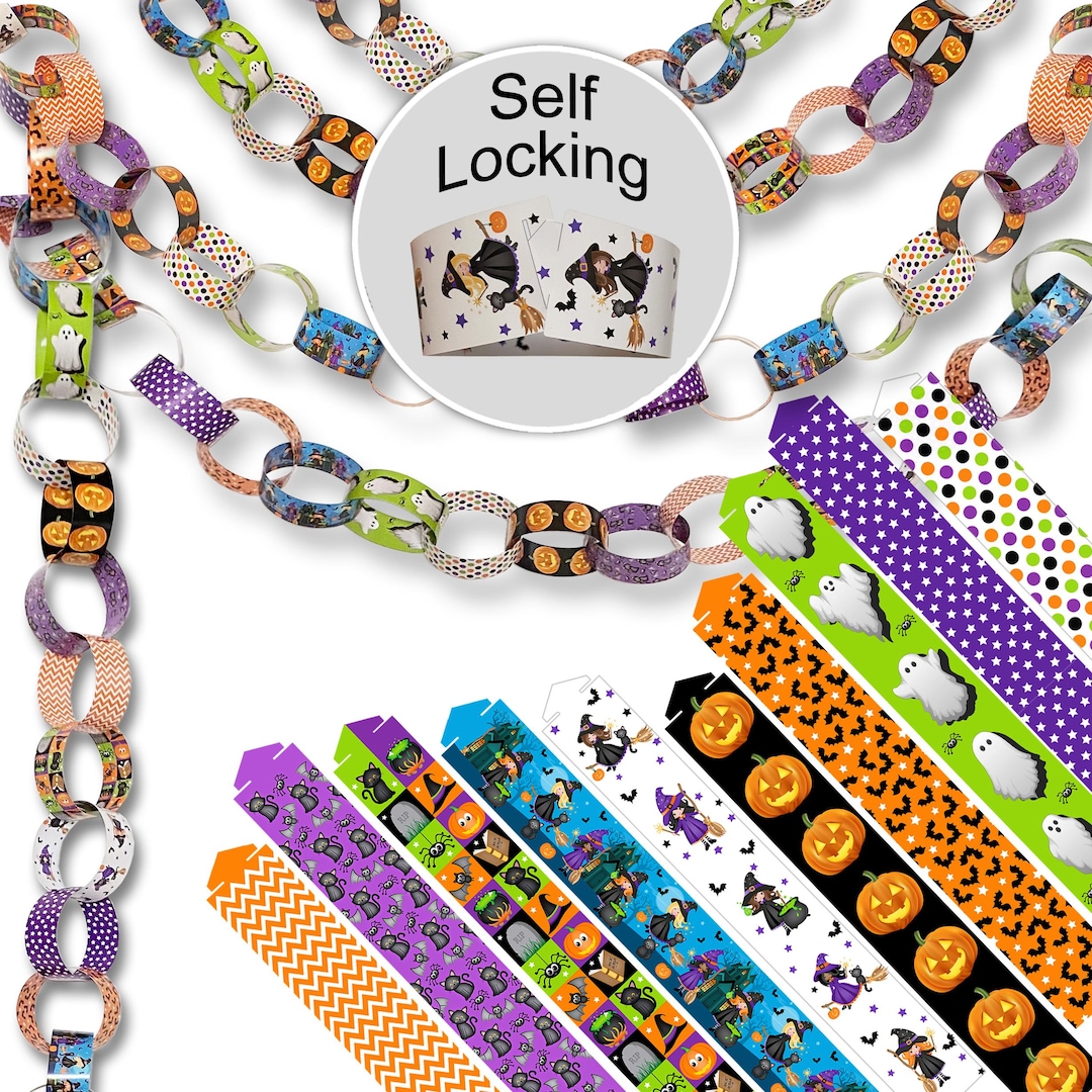 300 Halloween Paper Chain Strips for Crafting. No Glue or Tape Needed ...