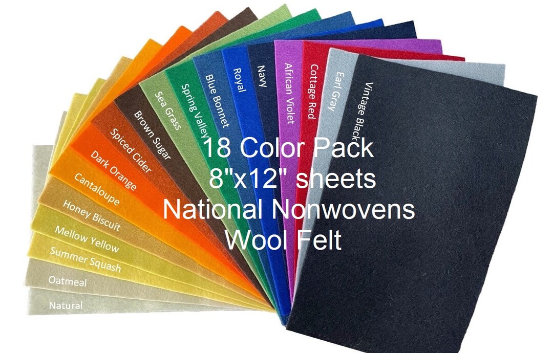 100% Wool Felt From National Nonwovens - 18 Color Pack 8"x12" Sheets ...