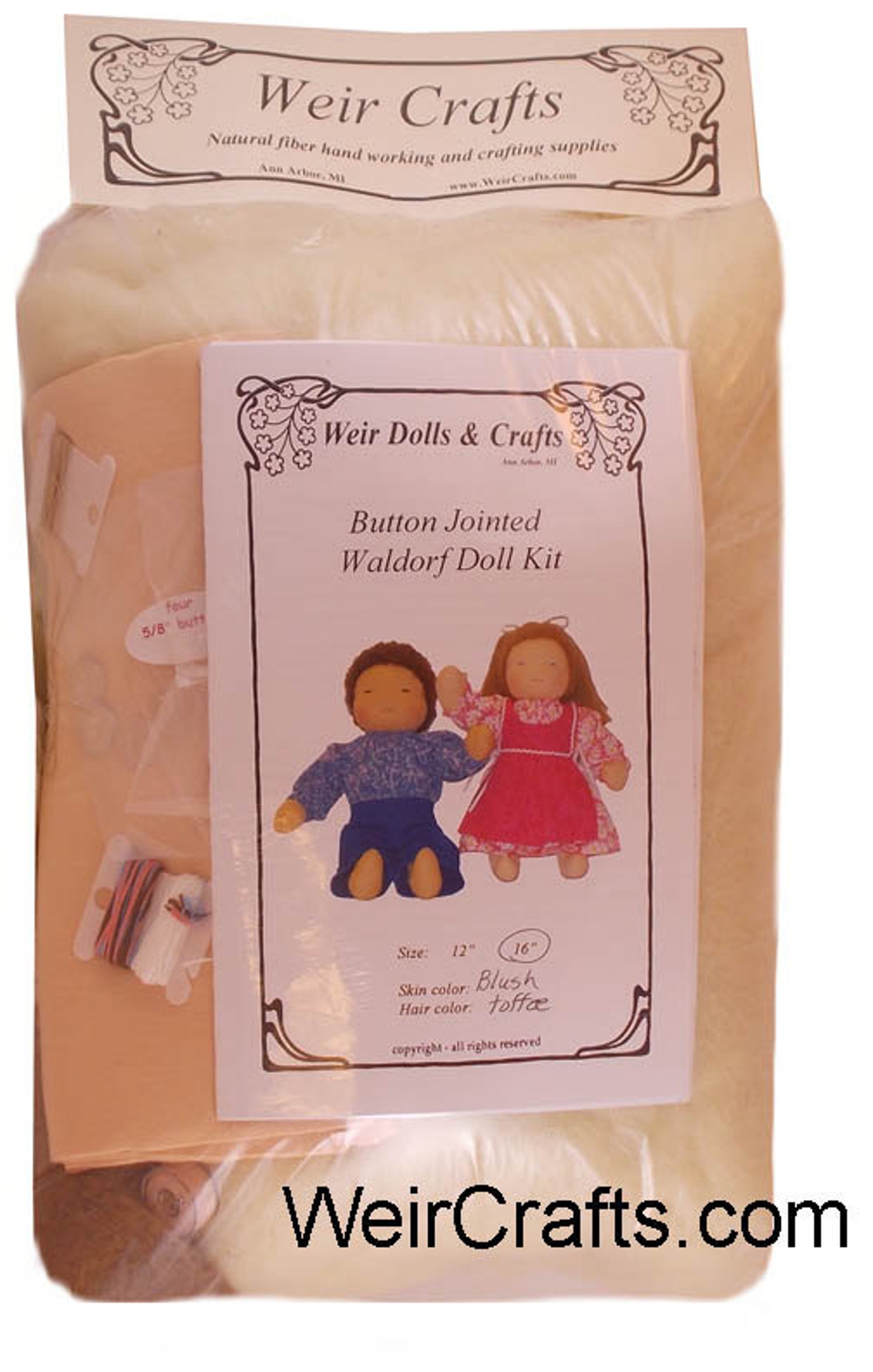 16" Button Jointed Waldorf Doll Making Kit With Clothing Patterns Too ...