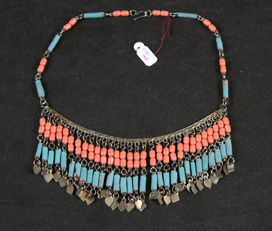 Vintage Orange and Blue Beads on Collar - Etsy