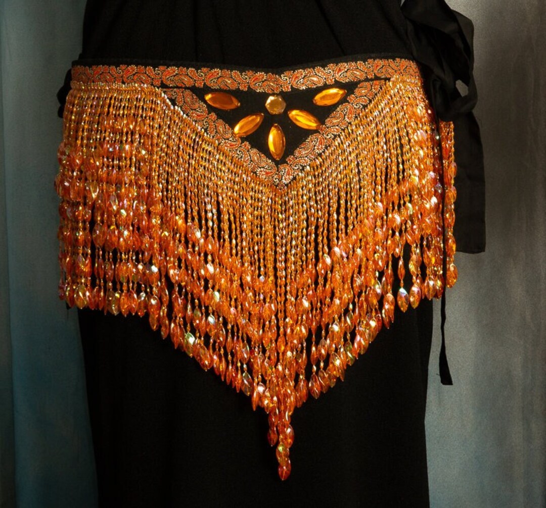 Orange Bead Tribal Fusion Belly Dance Tie on Belt With Orange Stones - Etsy