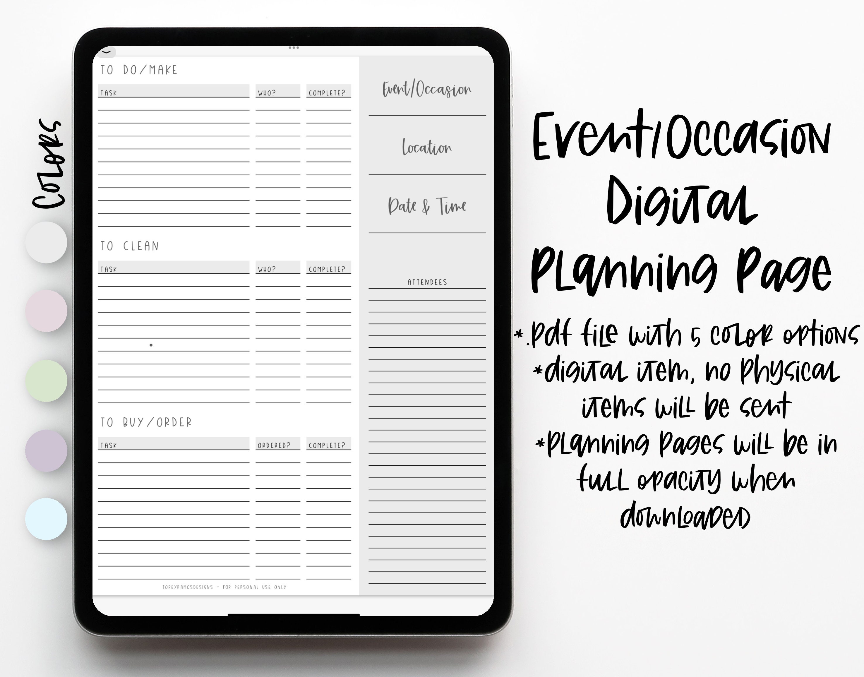 Digital Occasion Planning Sheet, Digital Event Planning, PDF Planner ...