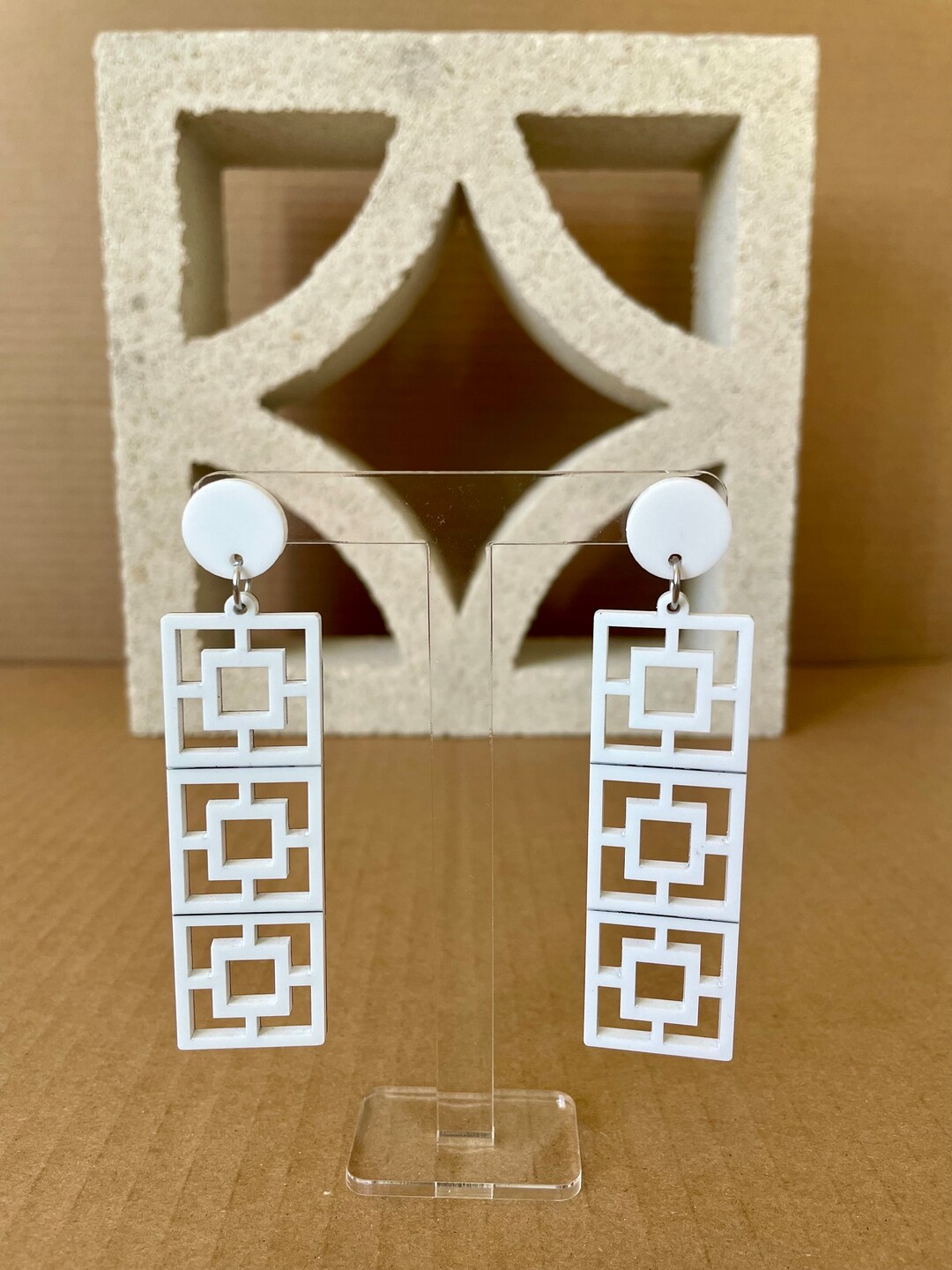 Classic White Breeze Block Earrings. Acrylic Breeze Blocks. Square ...