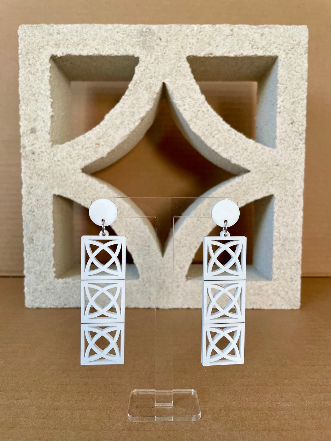 Classic White Breeze Block Earrings. Acrylic Breeze Blocks. Atomic ...