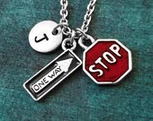 Stop Sign Necklace One Way Necklace Red Street Sign Necklace | Etsy