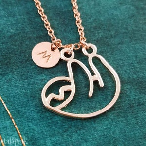Sloth Necklace Rose Gold Necklace Initial Necklace Personalized ...
