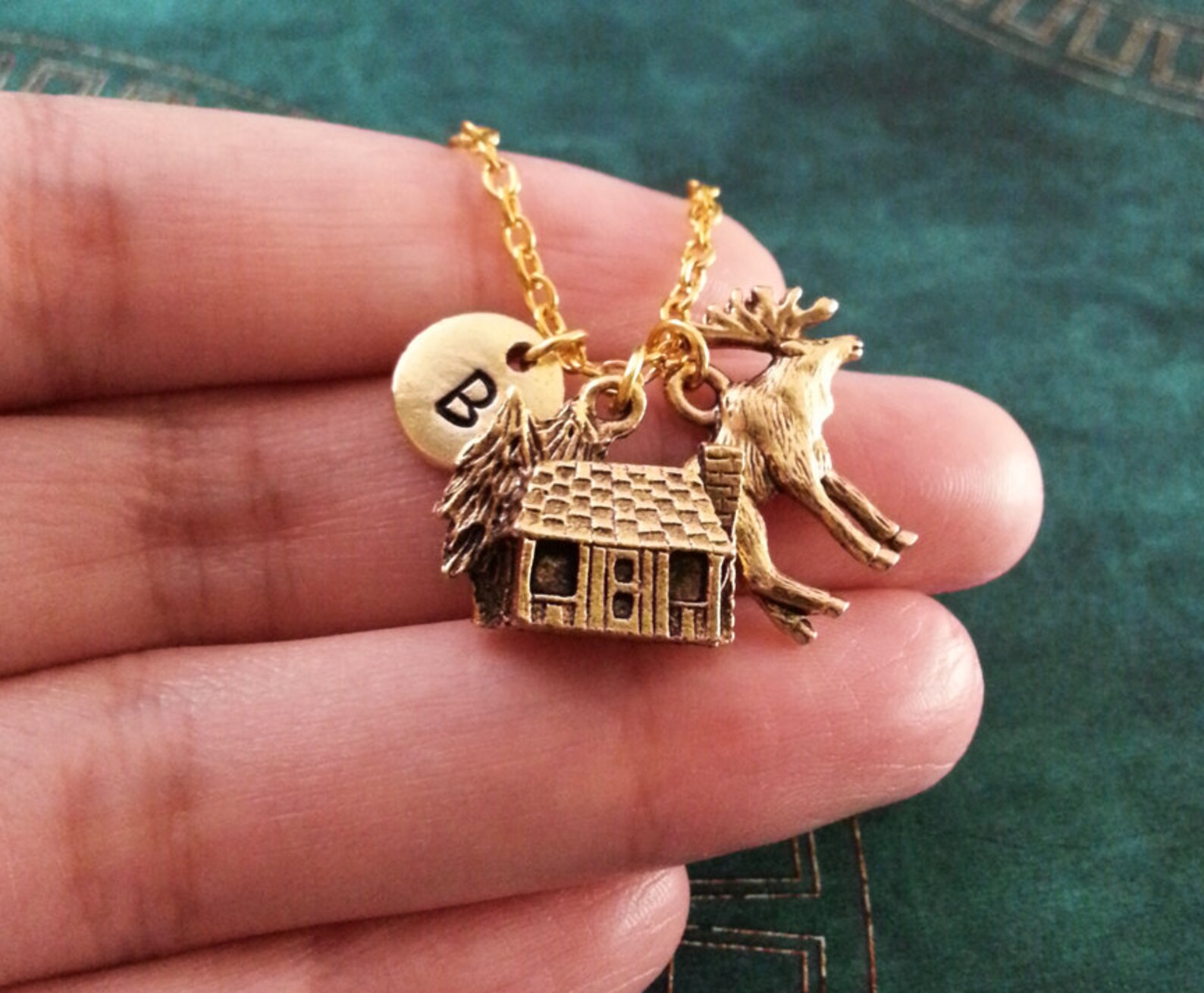 Cabin Necklace Gold Moose Necklace Outdoors Gift Personalized | Etsy