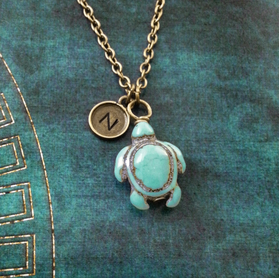 Turtle Necklace SMALL Teal Turtle Jewelry Blue Turtle Charm Turquoise ...