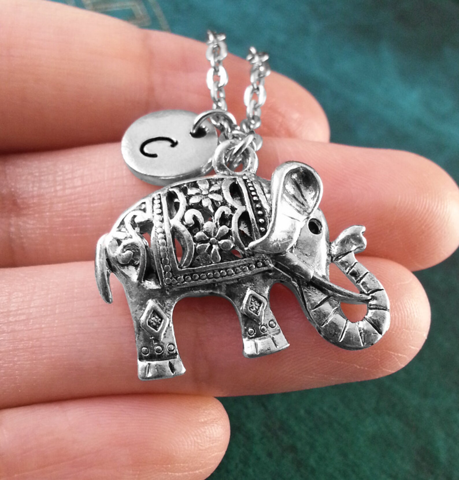 Elephant Necklace Engraved Pendant Necklace Elephant Jewelry | Etsy