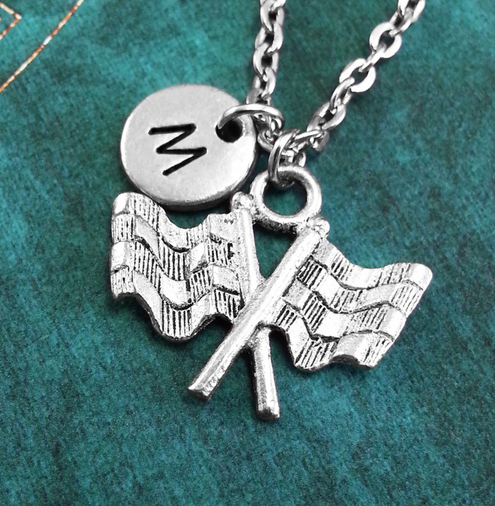 Racing Flag Necklace, Personalized Necklace, Race Flag Pendant, Custom ...