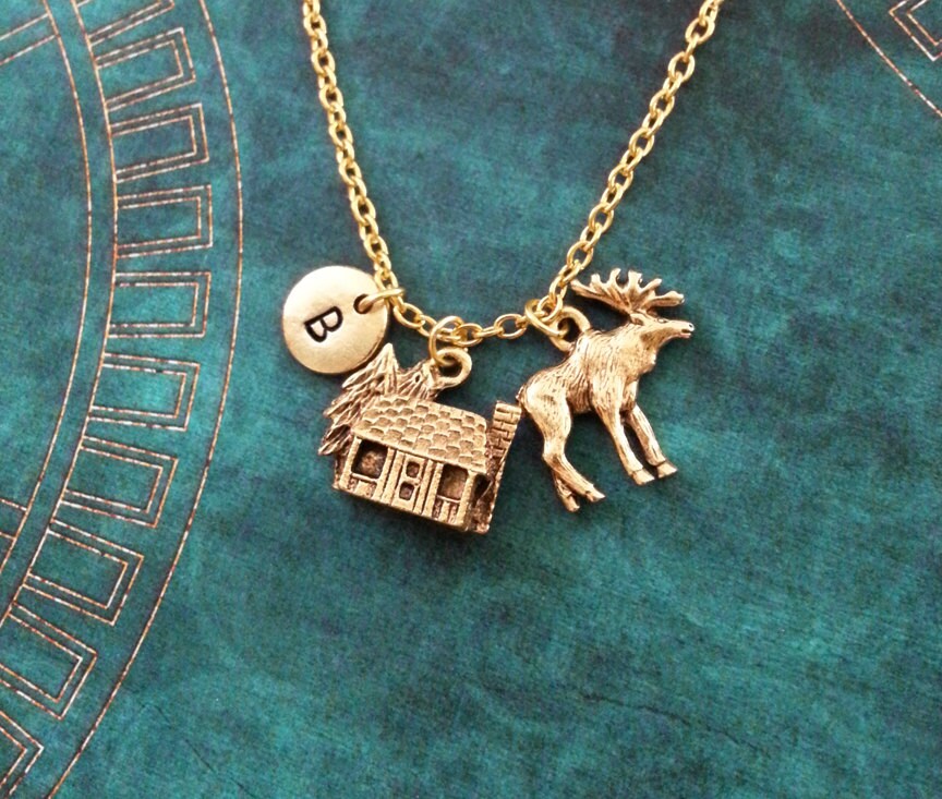 Cabin Necklace Gold Moose Necklace Outdoors Gift Personalized | Etsy