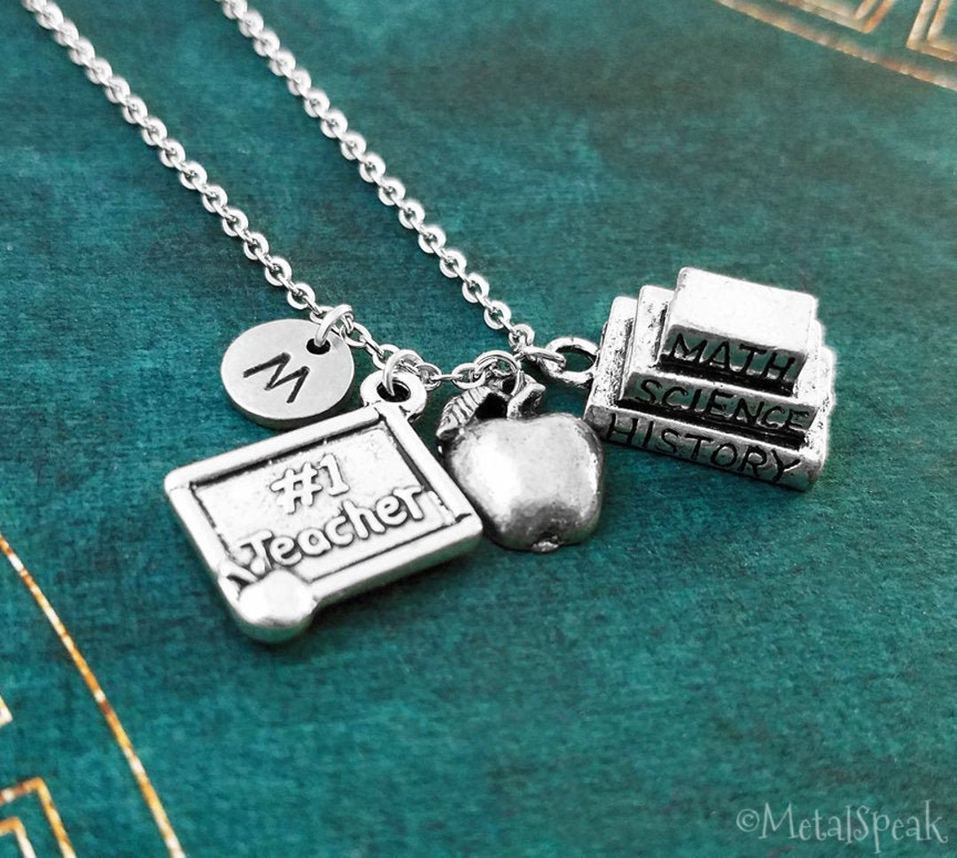 Teacher Necklace Books Necklace #1 Teacher Gift Chalkboard Necklace ...