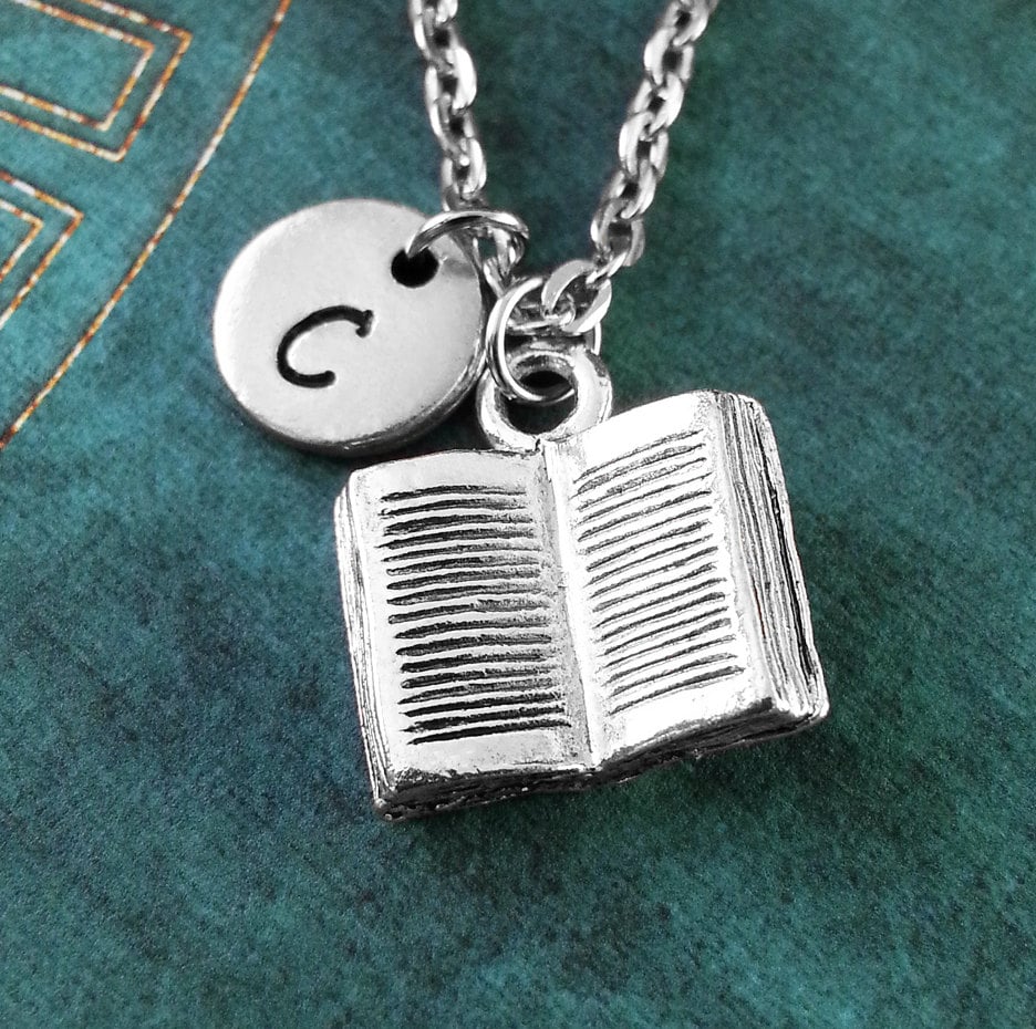 Book Necklace Silver Book Jewelry Open Book Necklace Book | Etsy