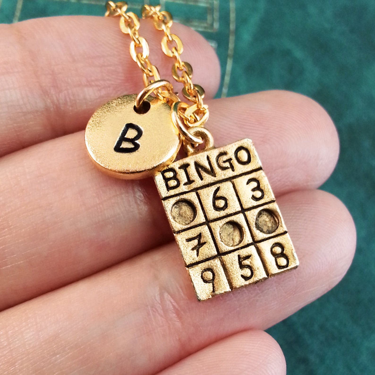 Bingo Necklace Gold Bingo Card Charm Hand Stamped Necklace - Etsy