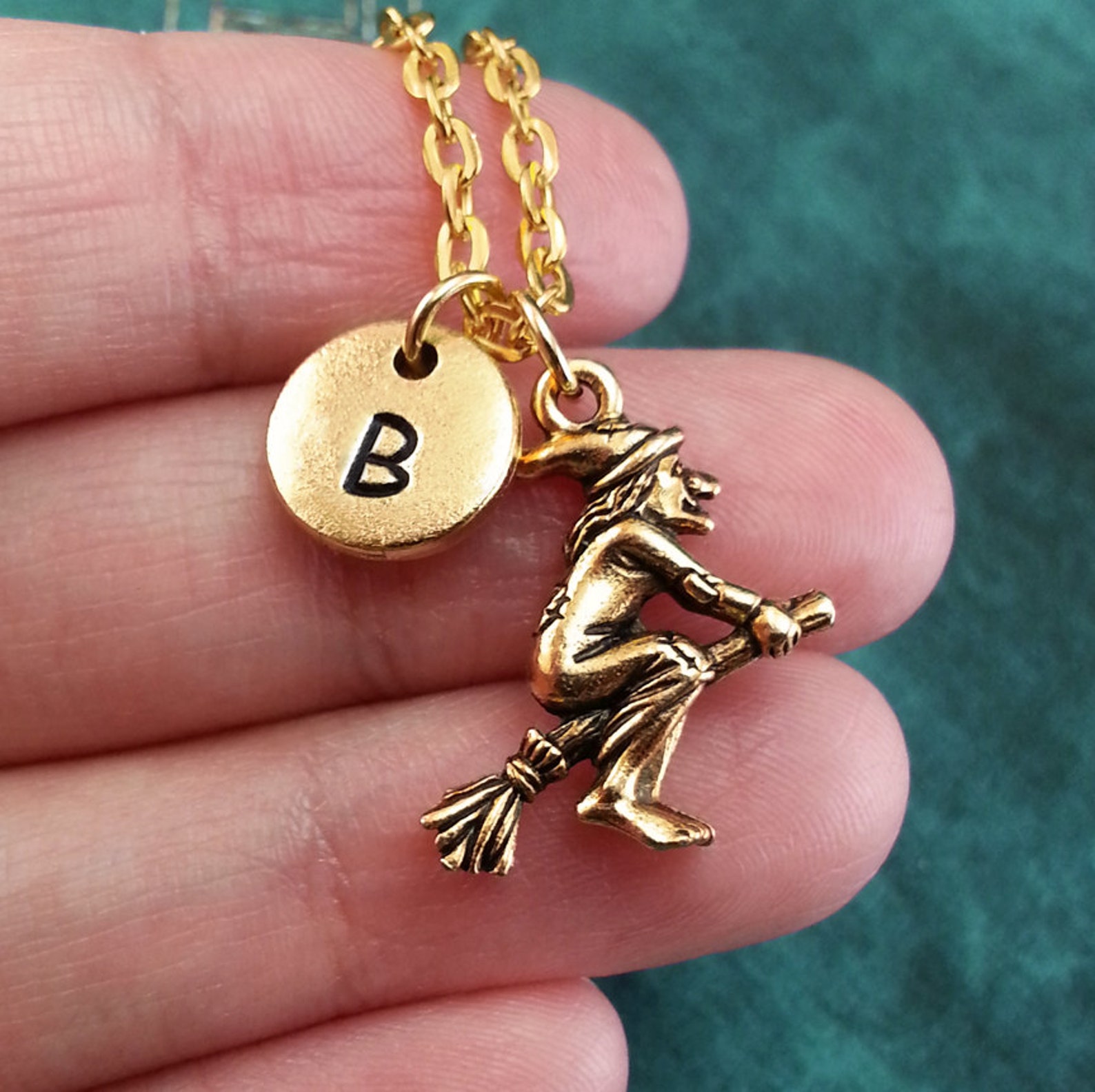 Witch Necklace Gold Witch Charm Personalized Necklace - Etsy