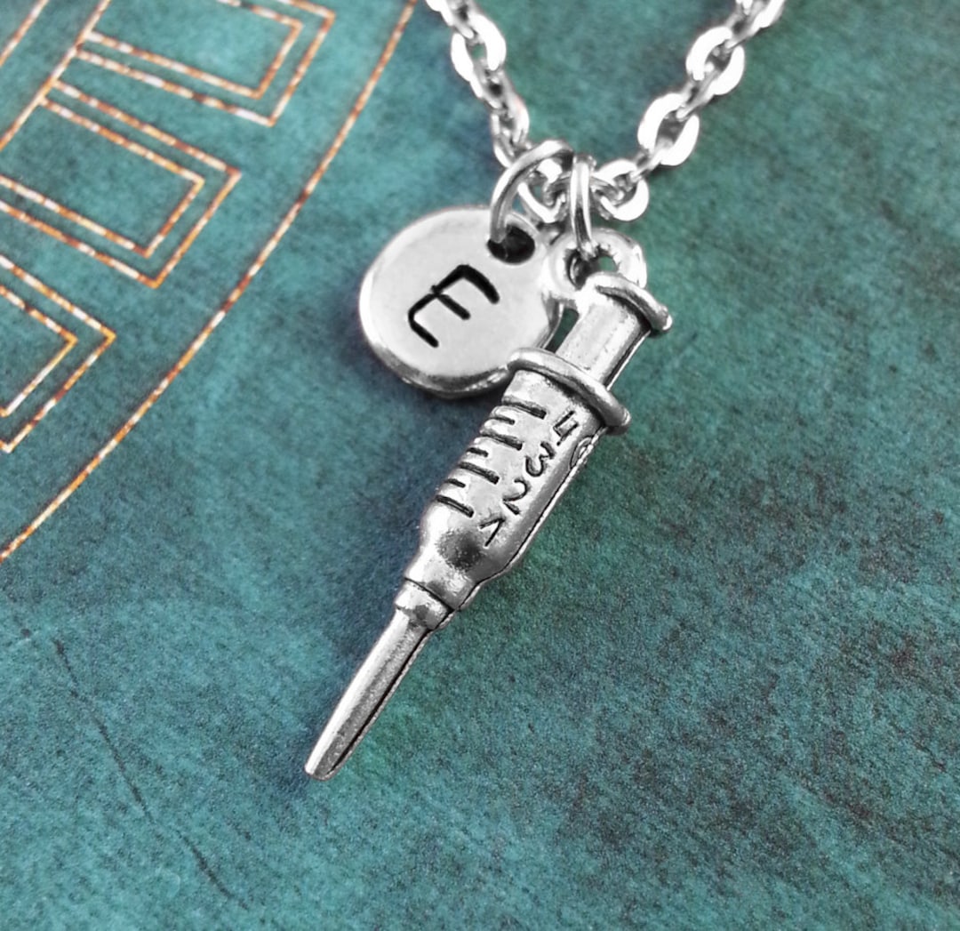 Syringe Necklace, SMALL Personalized Syringe Pendant, Nurse Jewelry ...