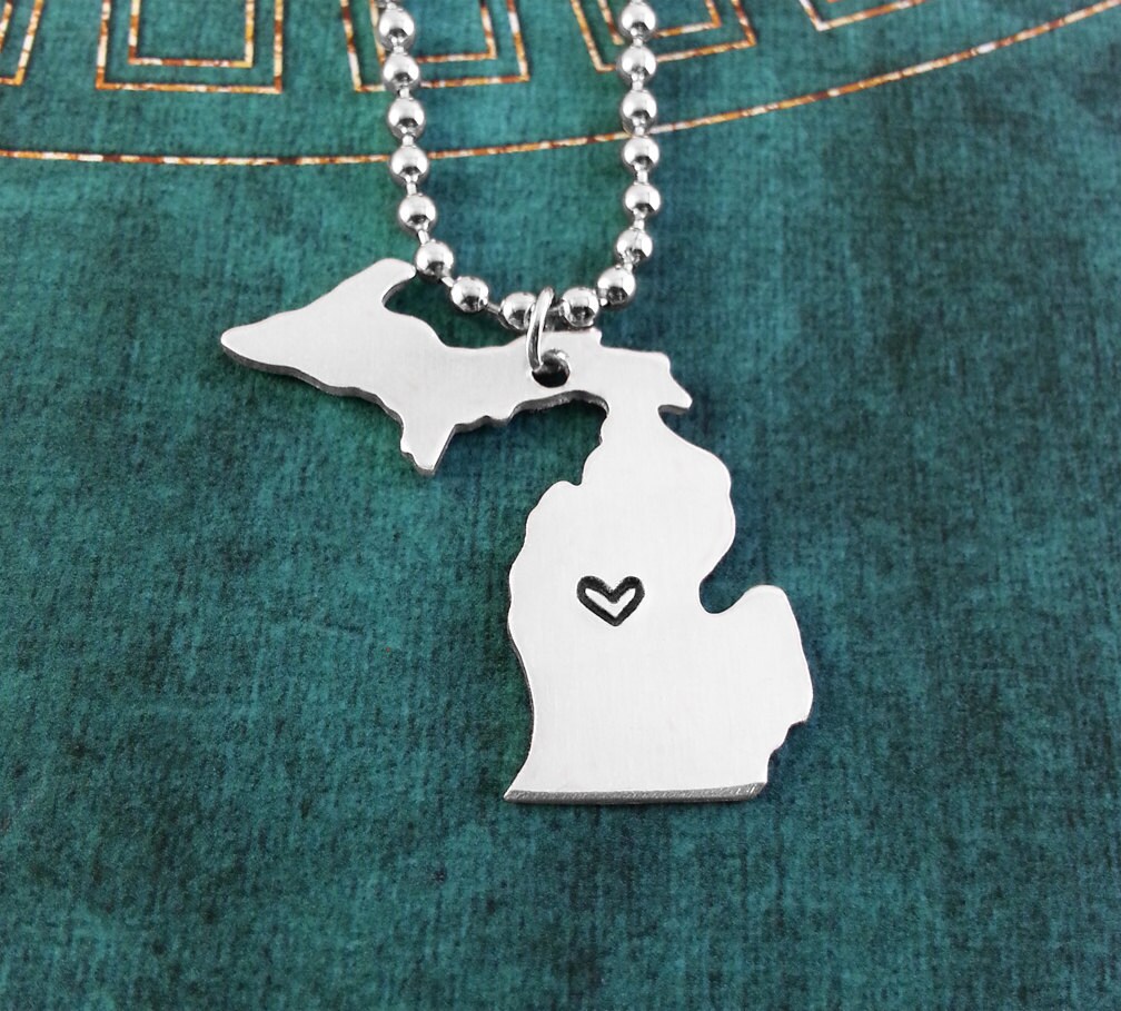 Michigan Necklace Personalized Jewelry Hand Stamped Long Distance ...
