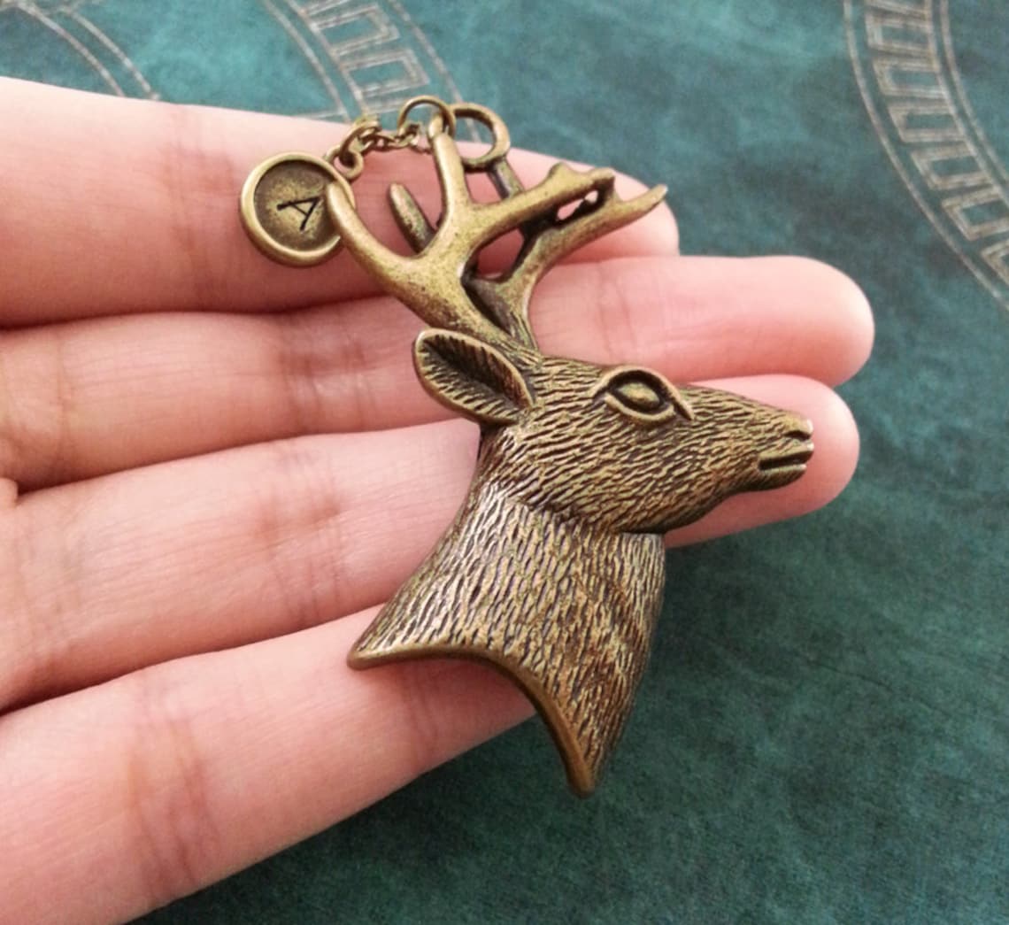 Deer Necklace LARGE Bronze Deer Jewelry Antlers Necklace Hunting ...
