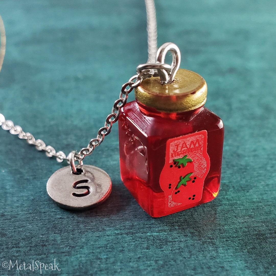 Strawberry Jam Necklace Red Jam Jar Charm Strawberry Jelly Pendant ...