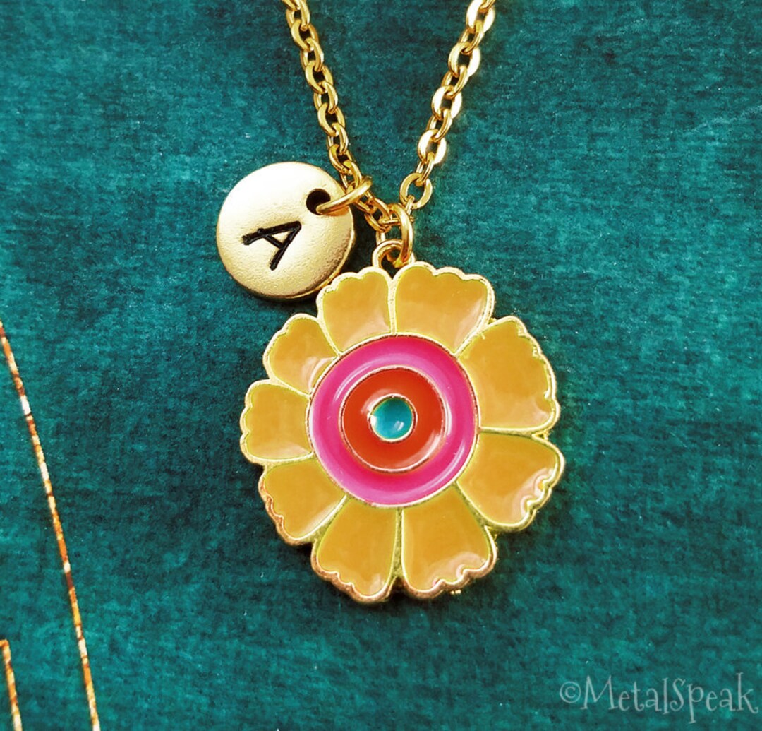 Yellow Flower Necklace Flower Jewelry Hippie Jewelry Daisy Charm ...