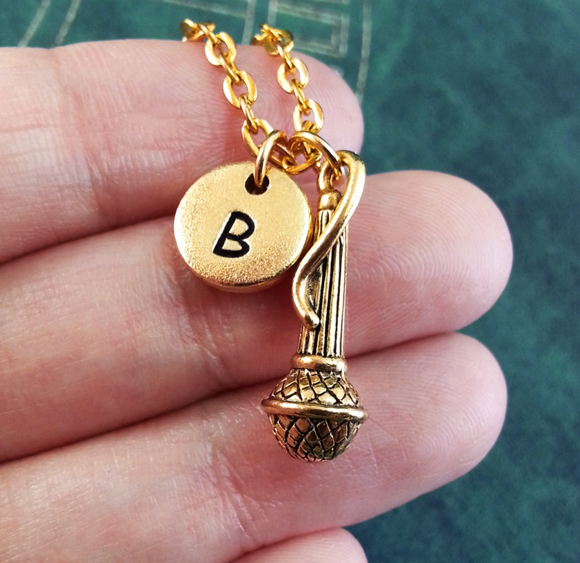 Microphone Necklace, Gold Mic Charm, Hand Stamped Necklace, Engraved ...