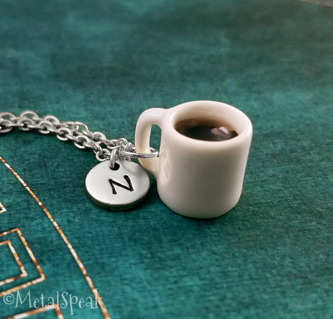 Coffee Necklace SMALL Cup of Coffee Cup Charm Black Coffee Mug Pendant ...