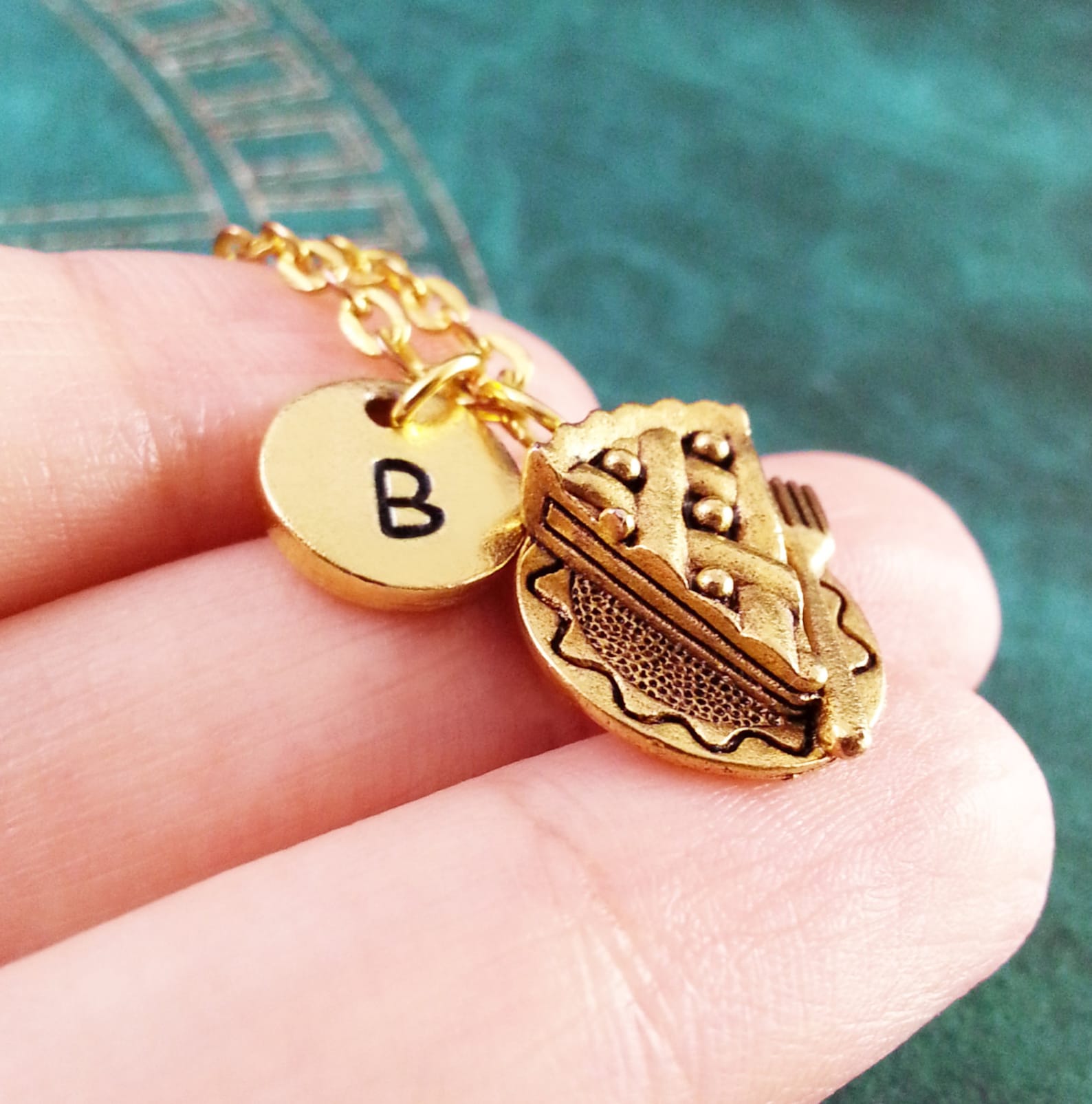 Slice of Pie Necklace, Initial Necklace, Berry Pie Necklace, Food ...