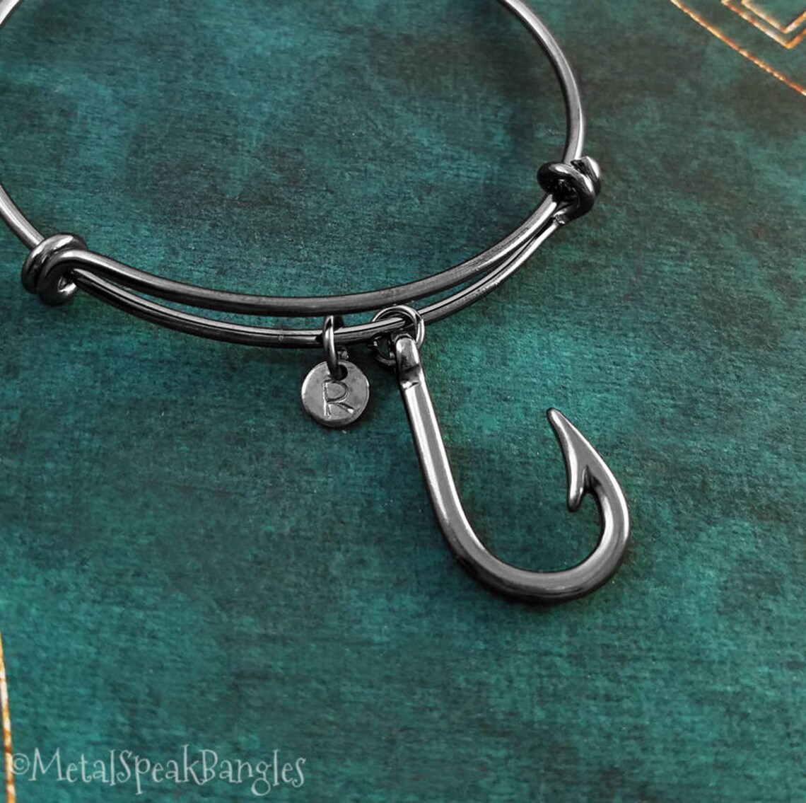 Fish Hook Necklace Fishing Jewelry Fishing Necklace Black Hook Charm ...