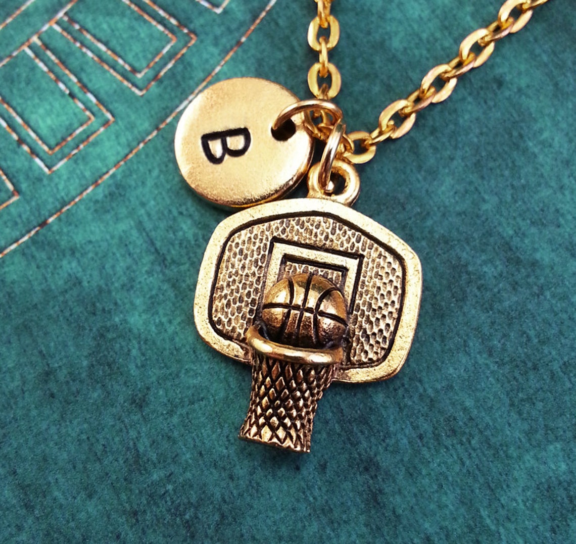 Basketball Hoop Necklace, Gold Basketball Charm, Personalized Necklace ...