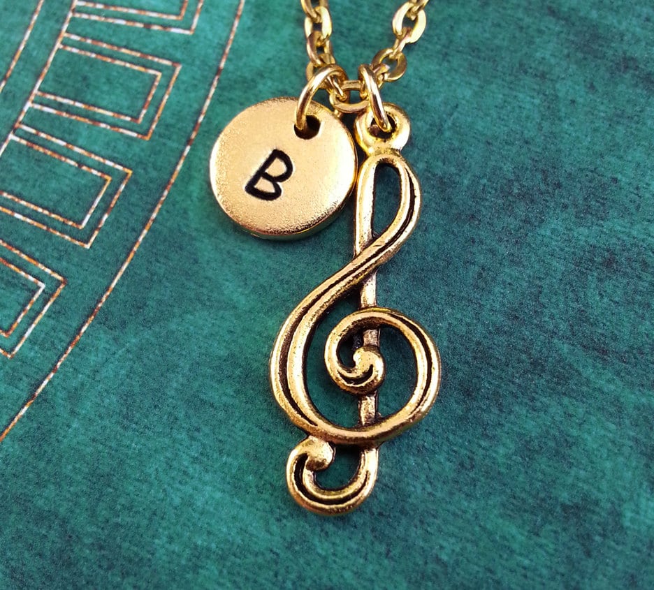 Treble Clef Necklace Gold Music Note Charm Personalized - Etsy