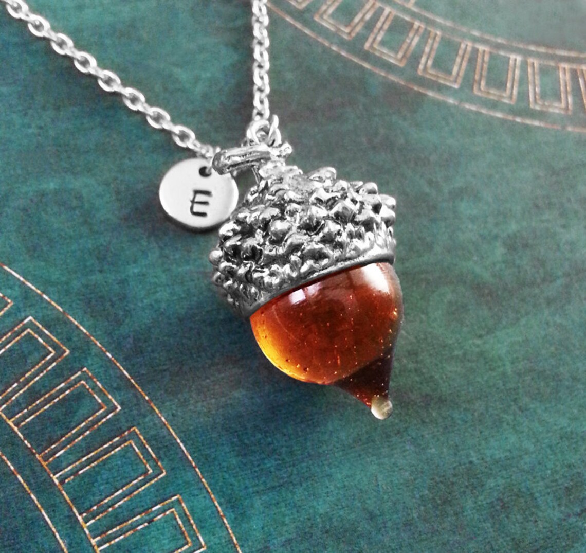 Acorn Necklace Acorn Jewelry Glass Acorn Charm Necklace Silver Acorn ...