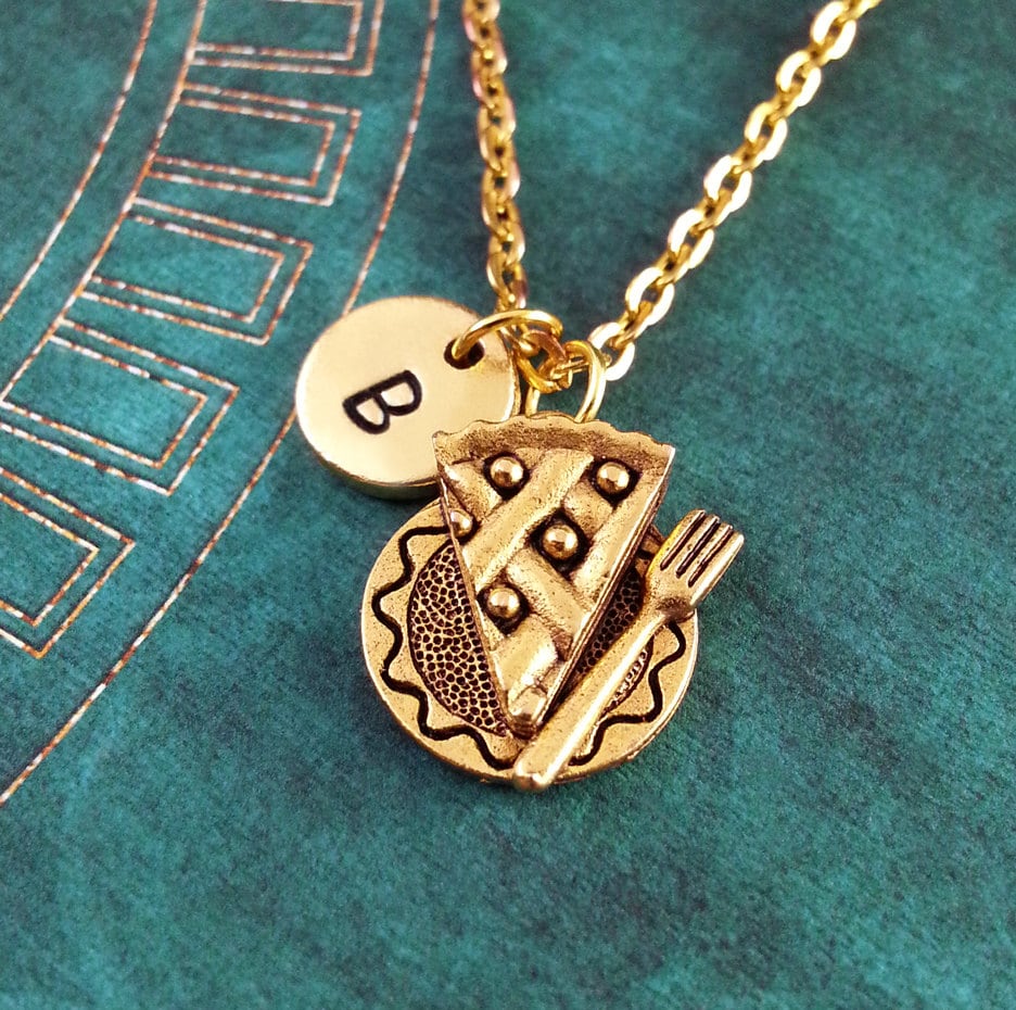 Slice of Pie Necklace, Initial Necklace, Berry Pie Necklace, Food ...