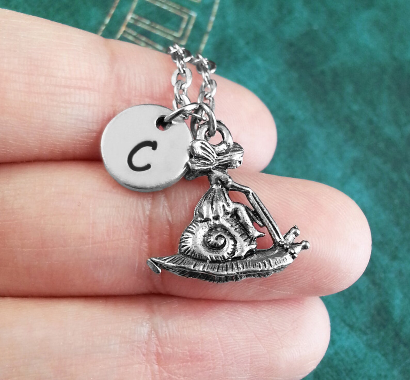 Fairy and Snail Necklace, Personalized Necklace, Fairy Riding Snail ...