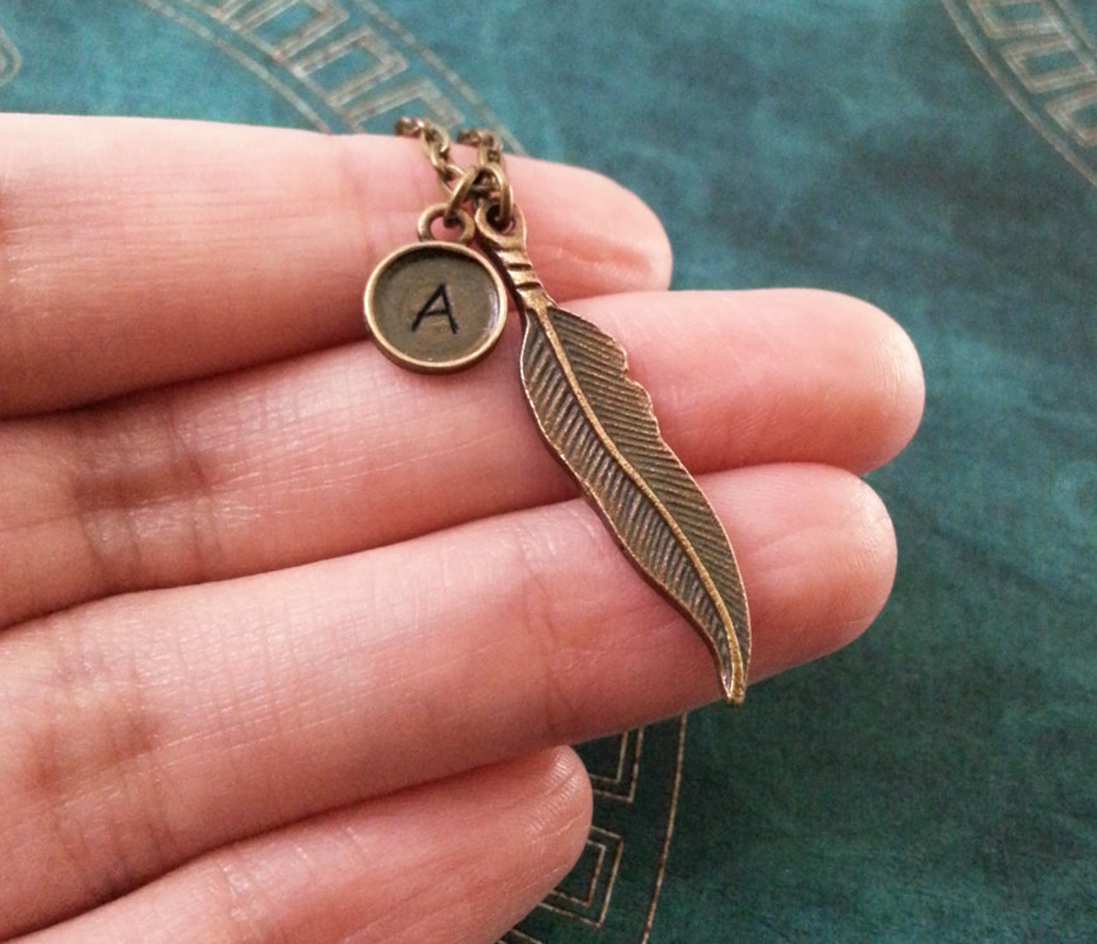 Feather Necklace Bronze Feather Jewelry Brass Feather Charm | Etsy